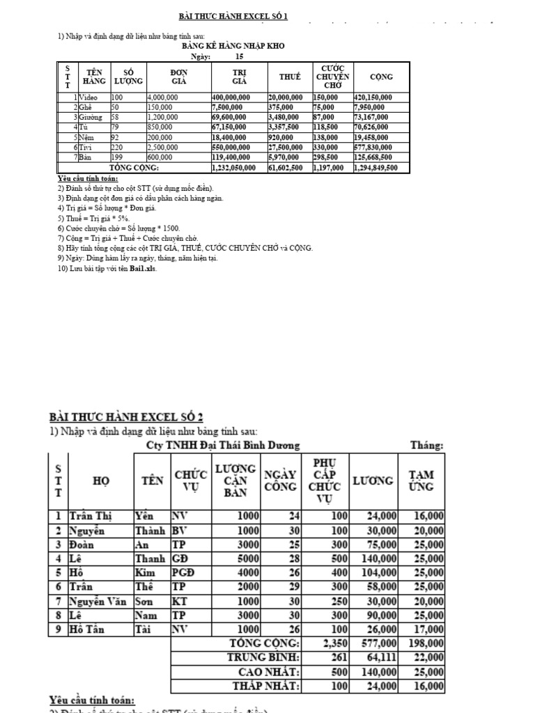 30 Bai Thuc Hanh Excel 2 | PDF