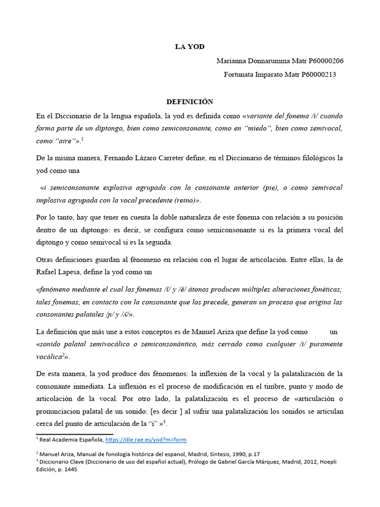 Definición y Fenómenos de la Yod | PDF | Lengua española | Vocal