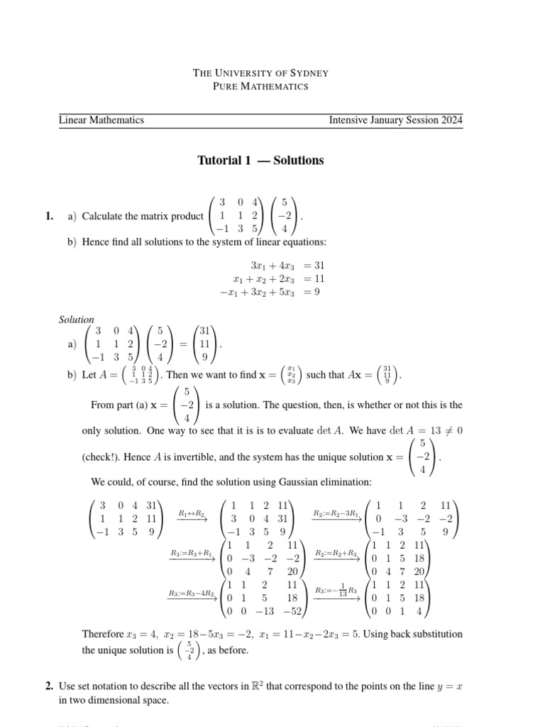 Tut1 Sol | PDF | Algebra | Linear Algebra
