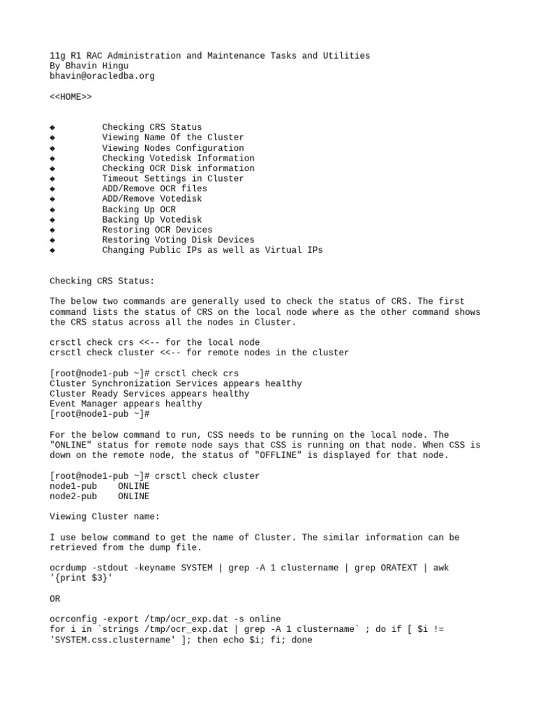 11g R1 RAC CRS & OCR Management Guide | PDF | Computer Cluster | Operating System Families