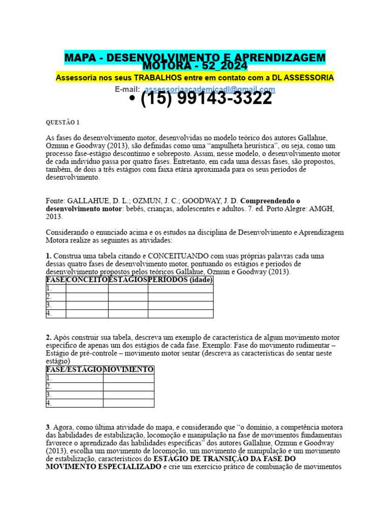 Fases do Desenvolvimento Motor de Gallahue | PDF | Aprendizado ...
