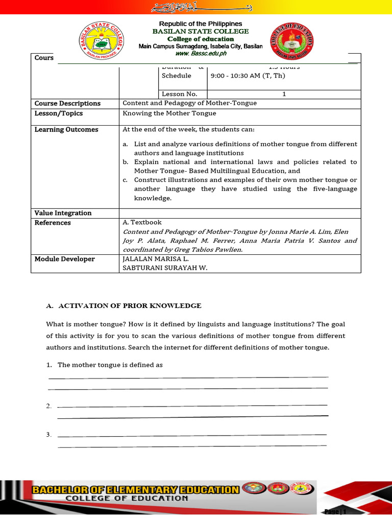 MTB Module Lesson 5.2 | PDF | First Language | Knowledge