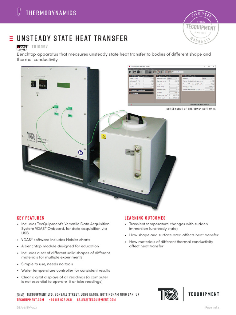 TD1009V Unsteady State Heat Transfer Datasheet | PDF | Heat Transfer | Heat