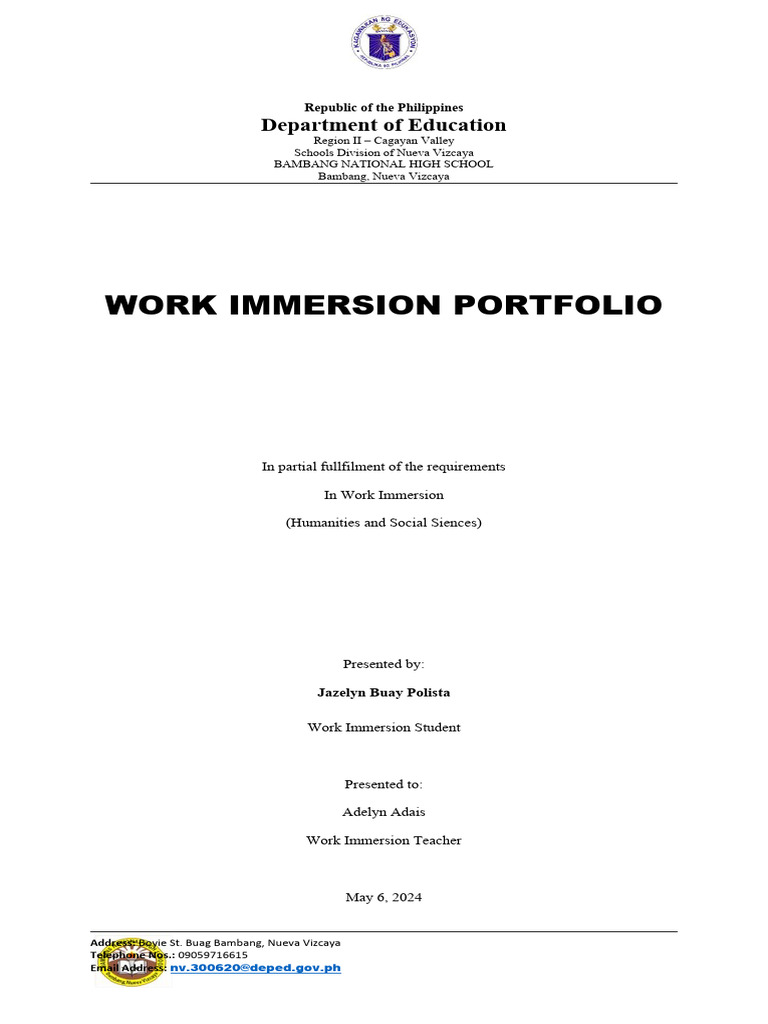 work immersion template | PDF