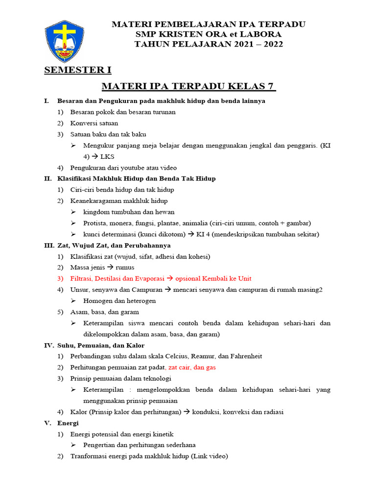Materi IPA Terpadu SMP 2021-2022 | PDF