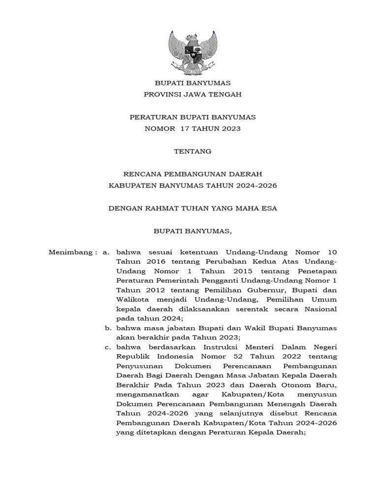 PERBUP RPD Banyumas 2024-2026 | PDF