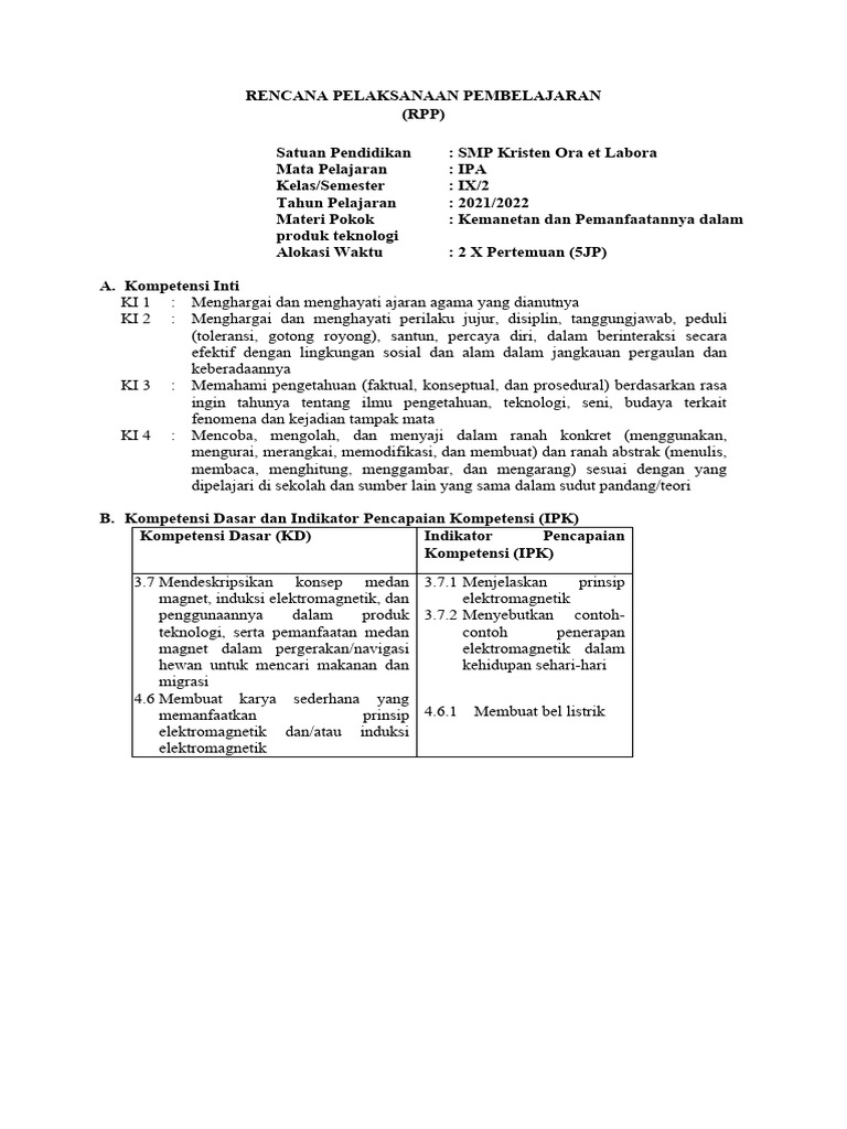 RPP IPA Kelas IX: Kemagnetan | PDF