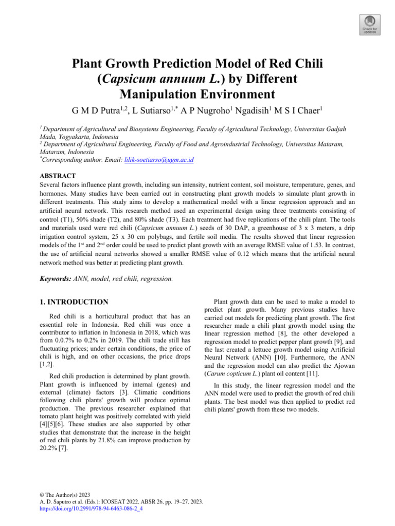 Plant Growth Prediction Model of Red Chili Pepper | PDF | Dependent And ...