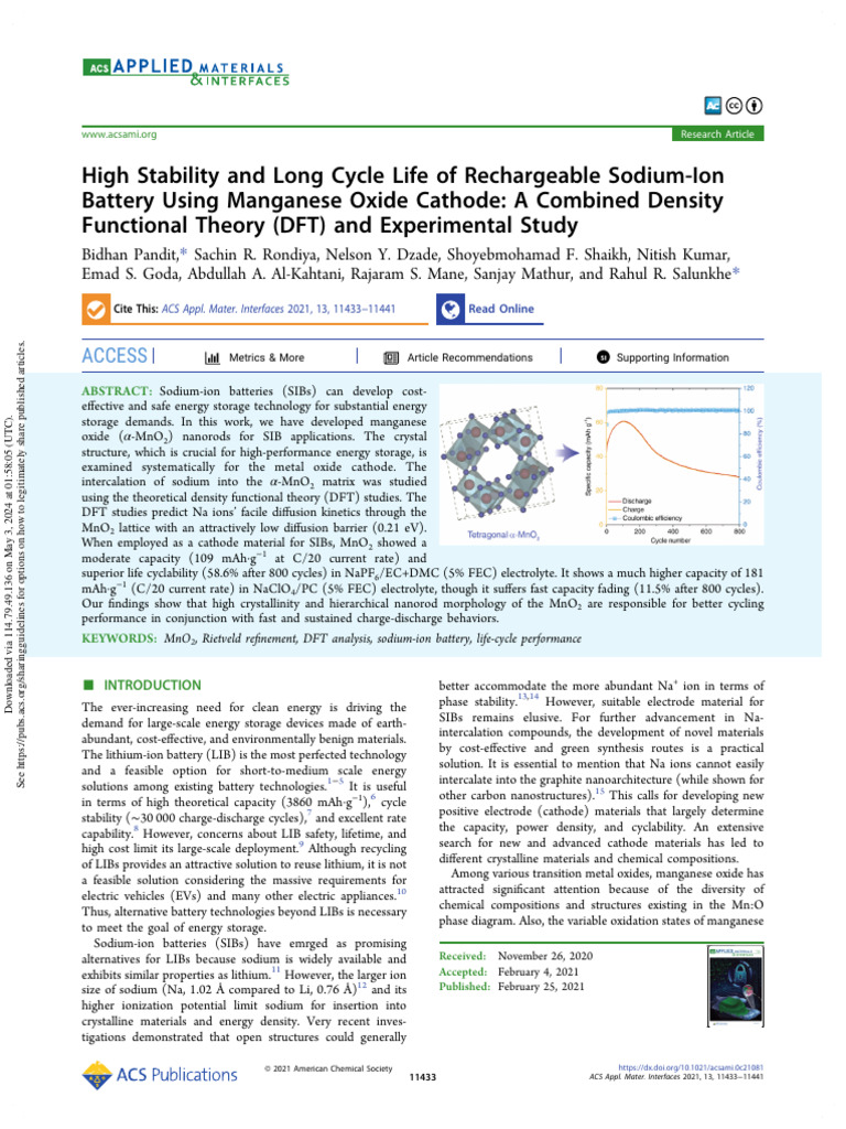 Pandit Et Al 2021 High Stability and Long Cycle Life of Rechargeable ...