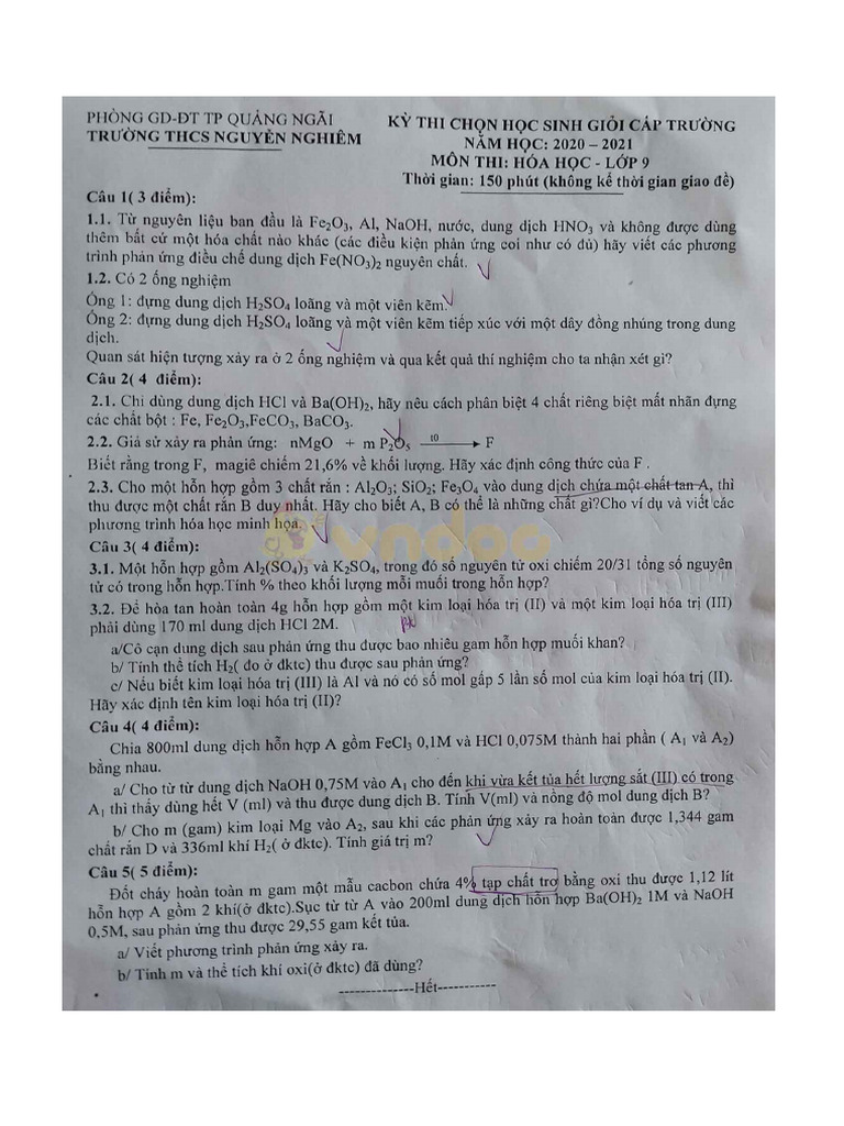 Tailieuxanh de Thi Hoc Sinh Gioi Mon Hoa Hoc Lop 9 Cap Truong Nam 2020 2021 Truong Thcs Nguyen ...