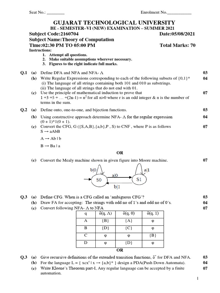 Toc Summer 2021 | PDF | Mathematical Logic | Mathematics