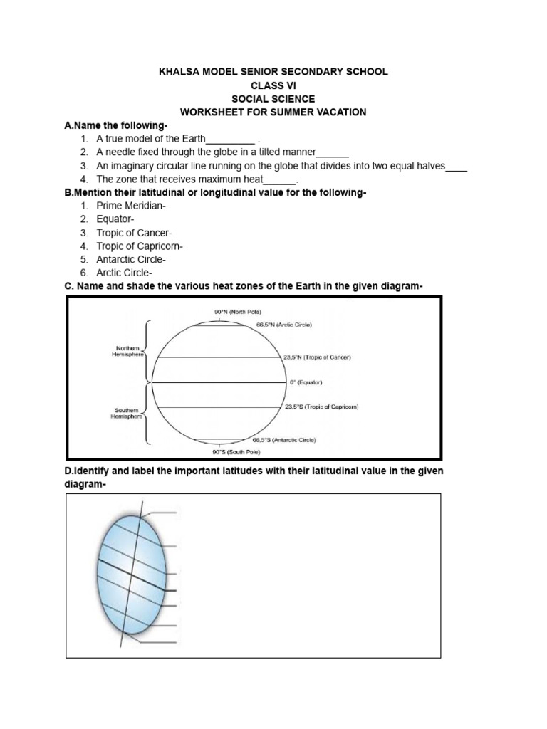 CL-6 - S.ST (Summer Vacation Worksheet) | PDF | Science & Mathematics