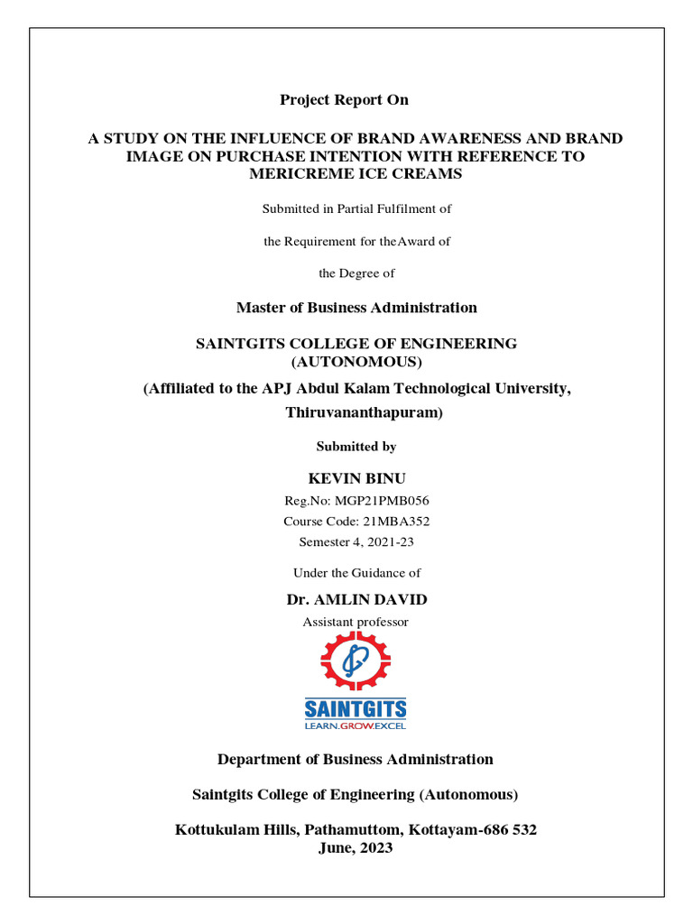 Kevin Binu MBA Project | PDF | Brand | Marketing