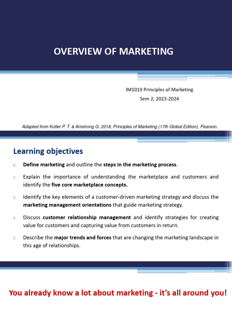 Chapter 1 - Overview of Marketing-090123 - EUP | PDF | Marketing | Customer Chapter 1 - Overview of Marketing-090123 - EUP | PDF | Marketing | Customer