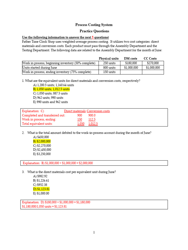 Chapter 4 Practice Questions SOLUTION | PDF | Inventory | Management Accounting