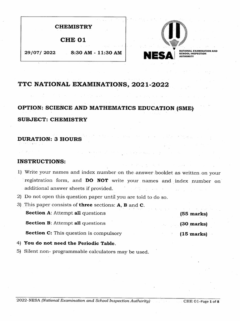 2022 Chemistry TTC SME | PDF