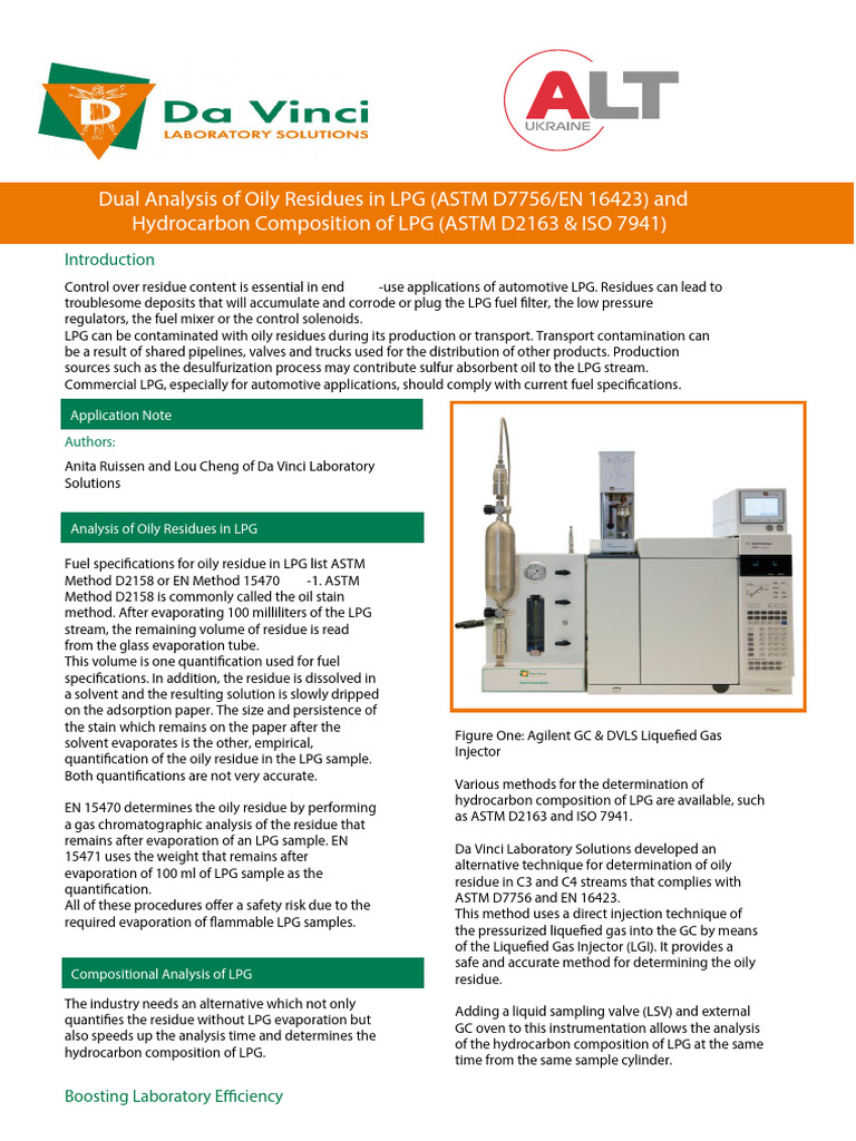 Dvls Dual Analysis of Oily Residues in LPG and Hydrocarbon Composition ...