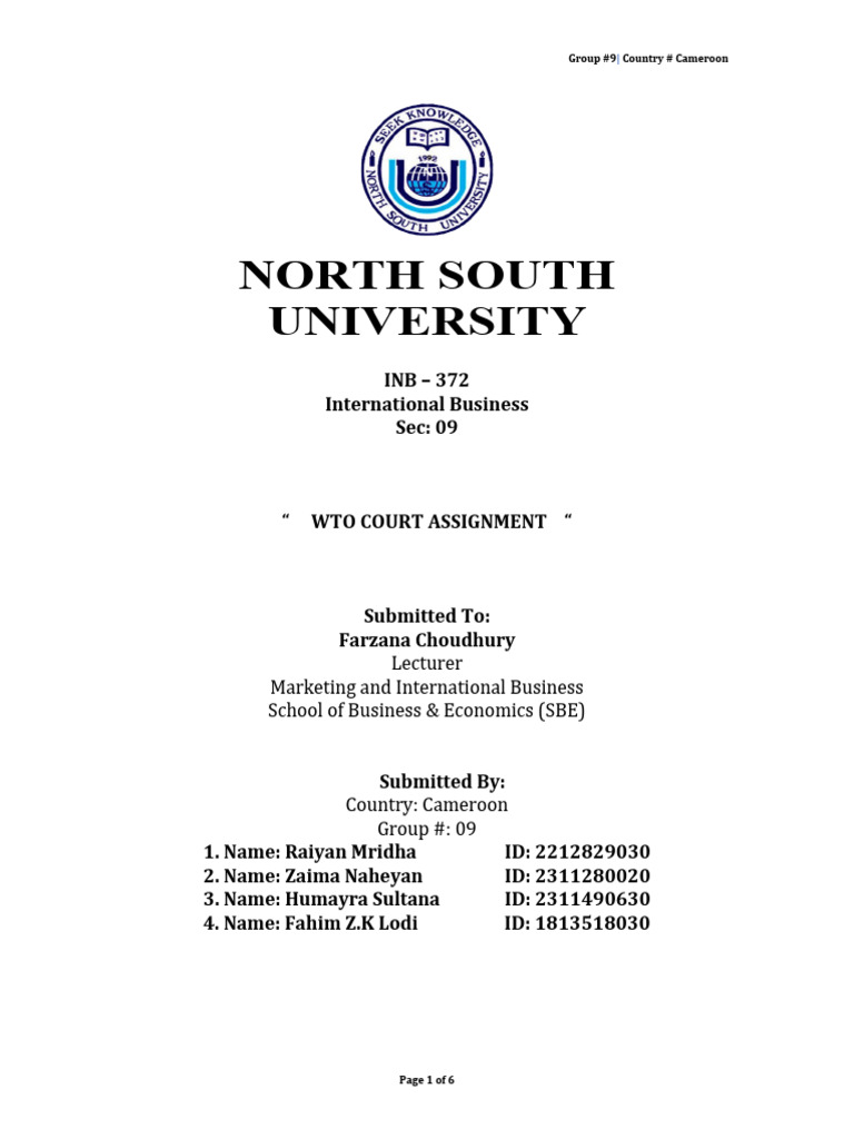 WTO COURT ASSIGNMENT Final | PDF | Wine | Wheat