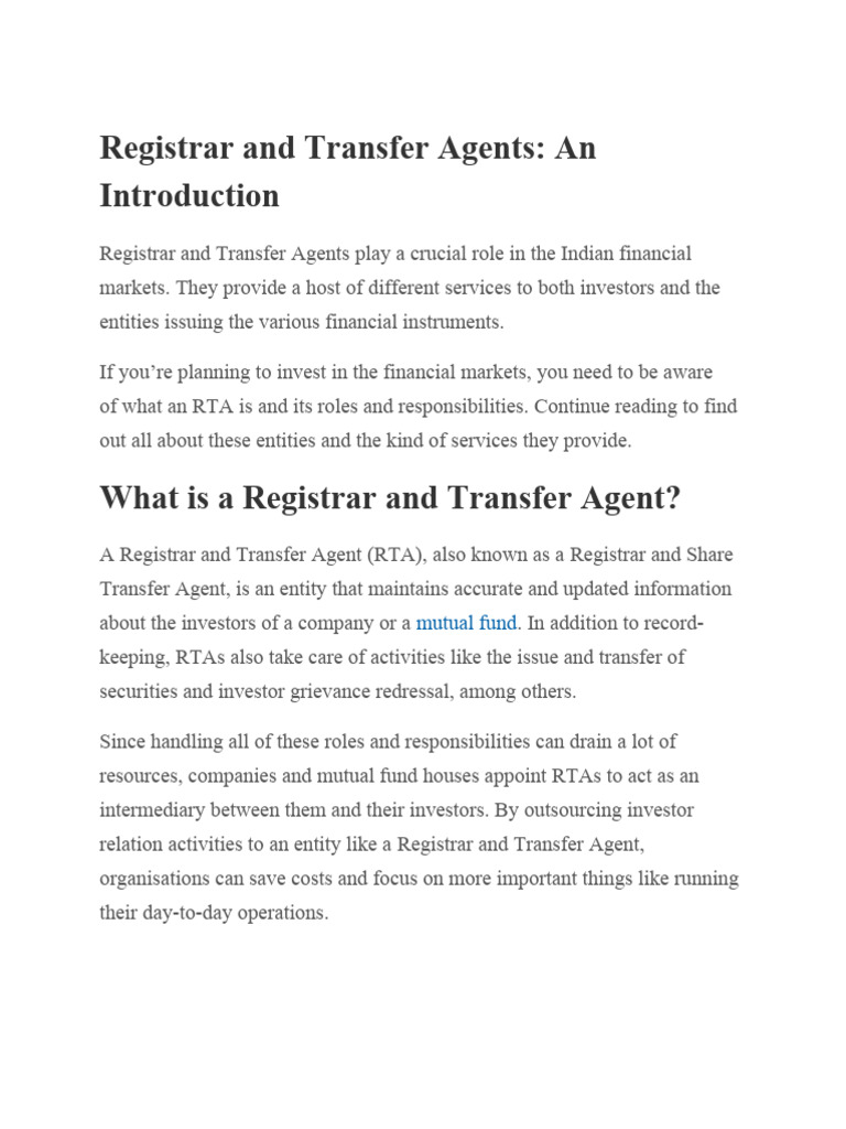 RTA Guide for Indian Investors | PDF | Investment Fund | Mutual Funds