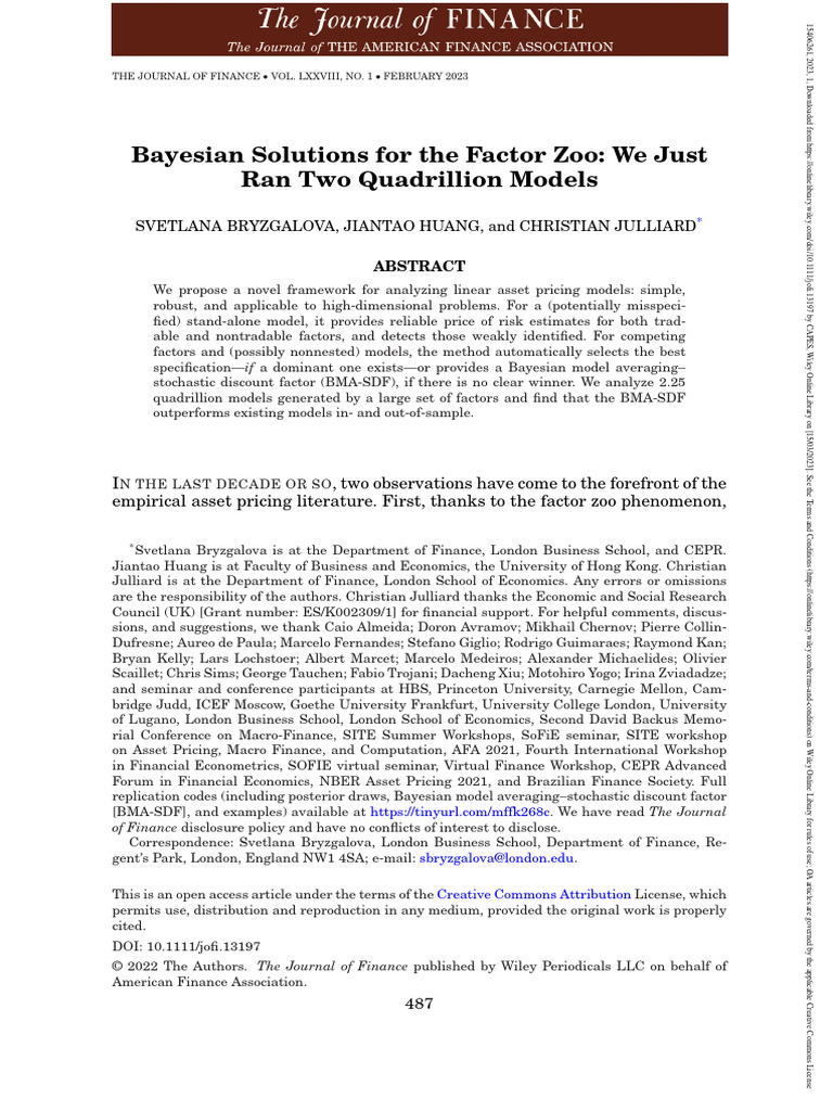 The Journal of Finance - 2022 - BRYZGALOVA - Bayesian Solutions For The ...