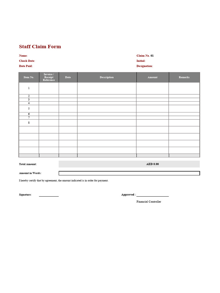 Staff Expense Claim Form Template | PDF