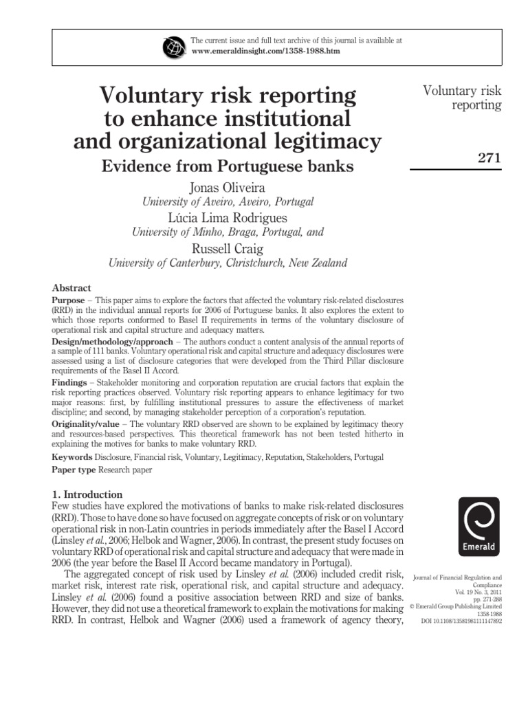 Voluntary Risk Reporting | PDF | Basel Ii | Capital Requirement