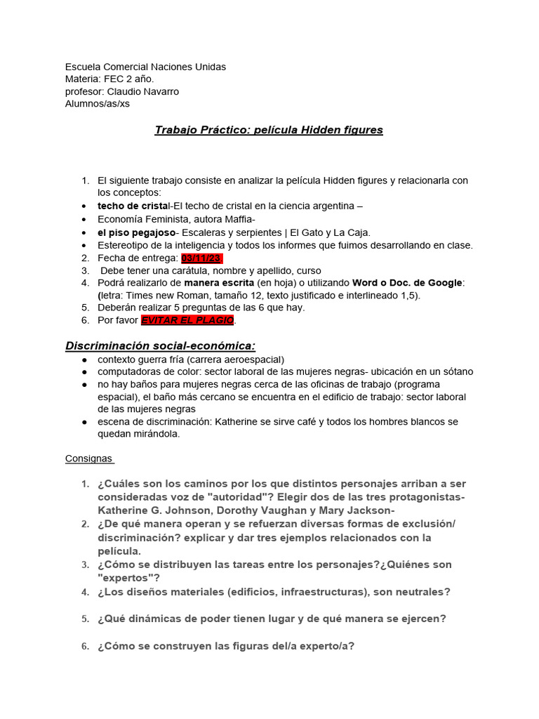 Análisis de "Hidden Figures" y Desigualdad | PDF