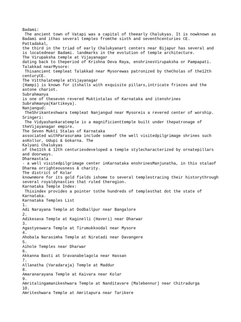 Karnataka Temple Directory and List | PDF | Hindu Theology | Hindu Tantra