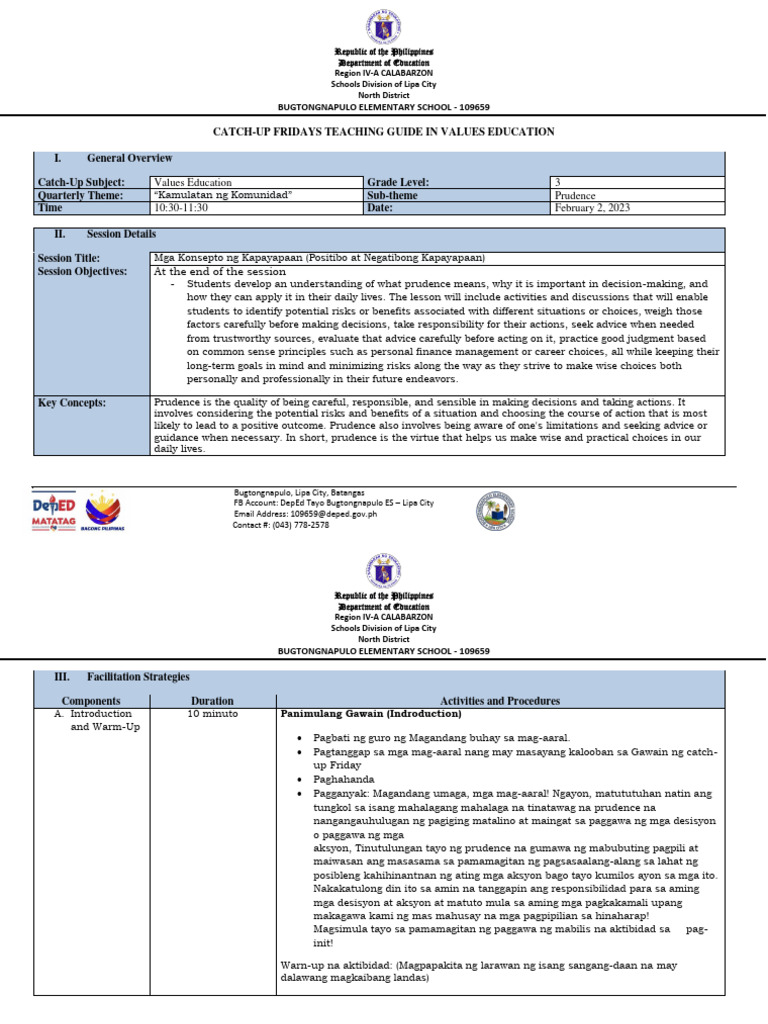DLL Template Values Education Grade 3 | PDF