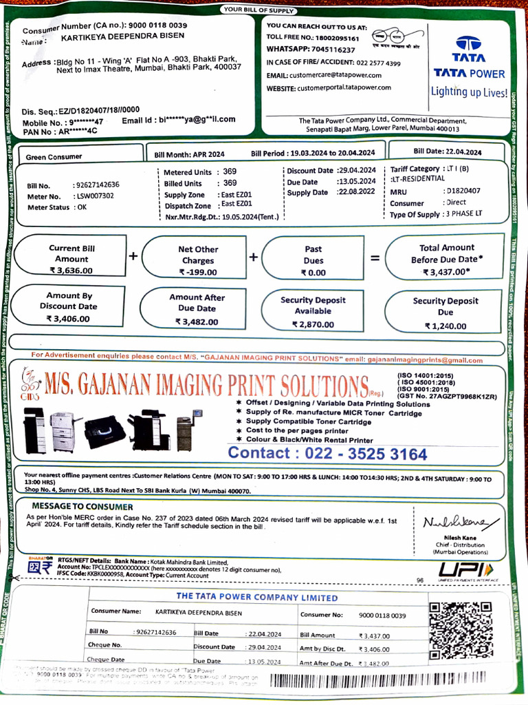 Electricity Bill | PDF | Cheque | Printer (Computing)