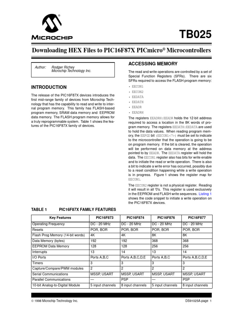 Downloading Hex Files To Pic16F87X Picmicro Microcontrollers | PDF | Computer Engineering ...