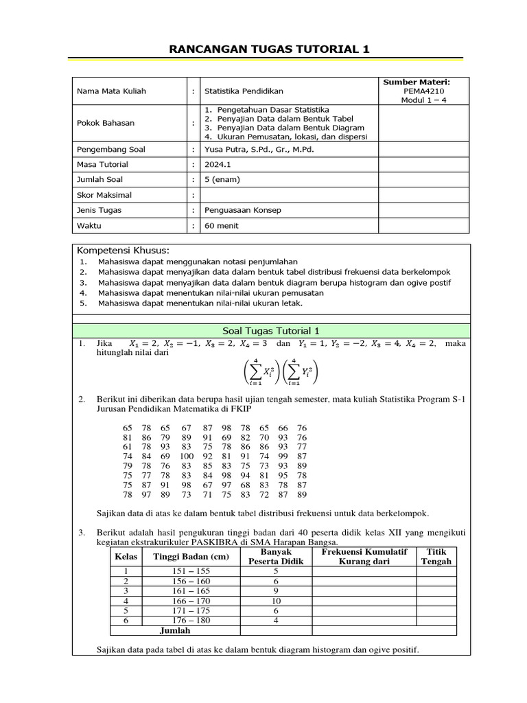 Rancangan Tugas Statistika SMA 2024 | PDF