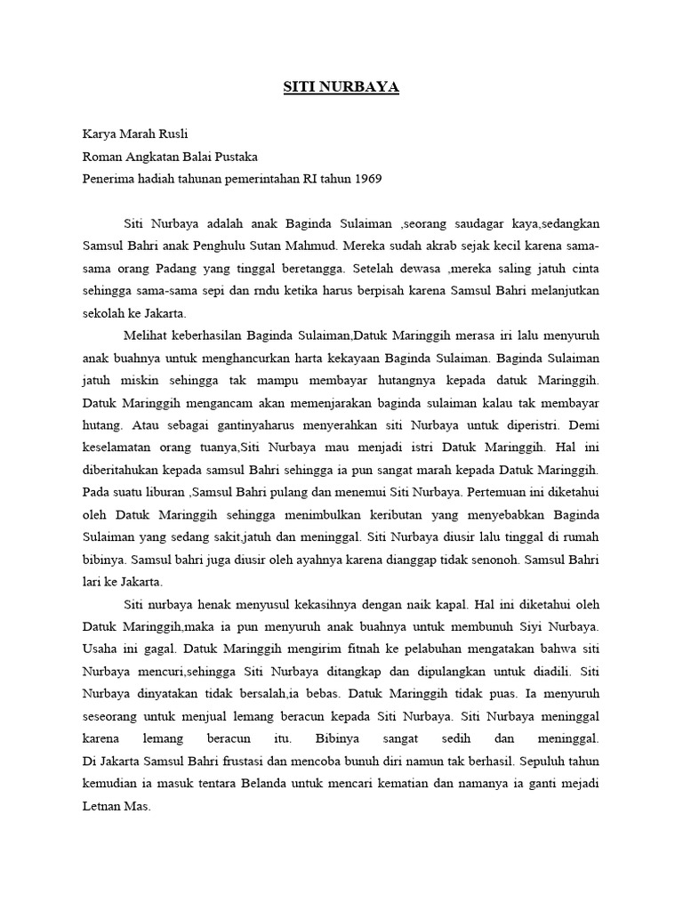 Novel Siti Nurbaya | PDF