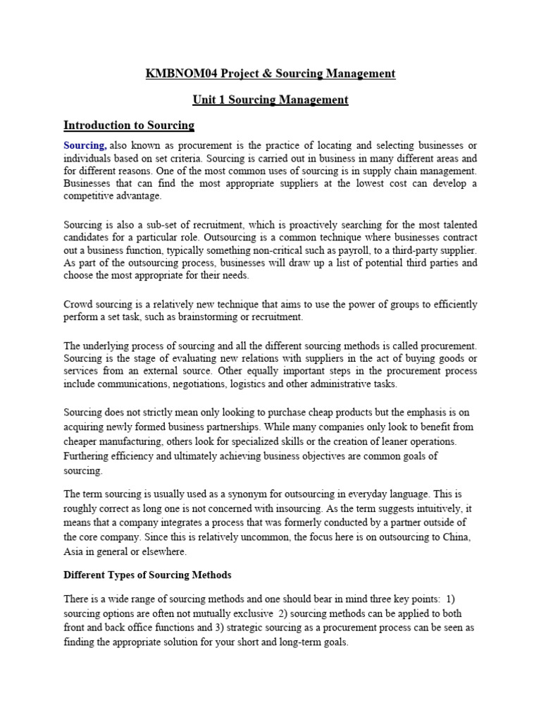 Kmbnom04 Project Sourcing Management Pdf Procurement Outsourcing