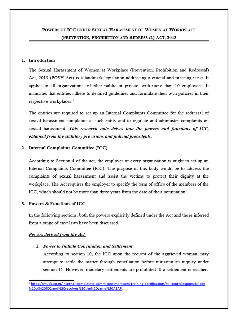 Powers of ICC Under POSH | PDF | Sexual Harassment | Justice