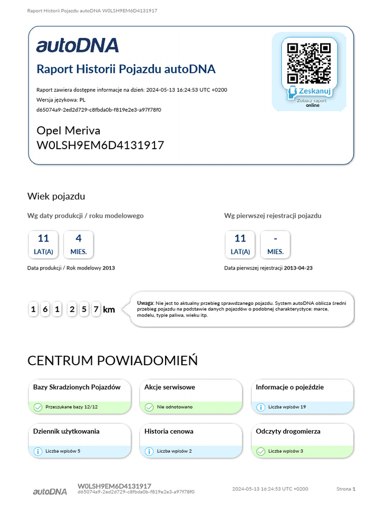 Raport autoDNA W0LSH9EM6D4131917 | PDF