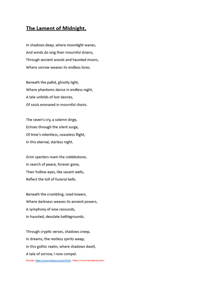 The Lament of Midnight | PDF | Art | Poetry