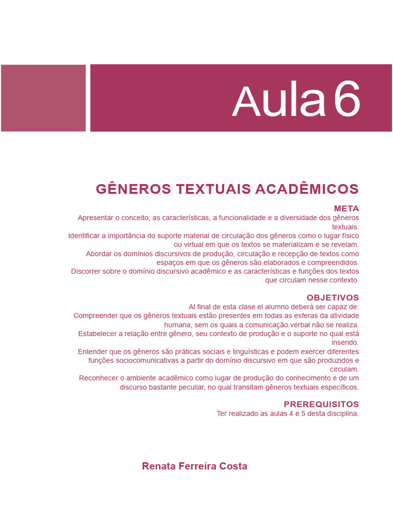 Gêneros Textuais Acadêmicos (Aula 6) | PDF