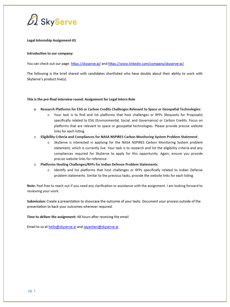 Legal Internship Assignment Overview | PDF