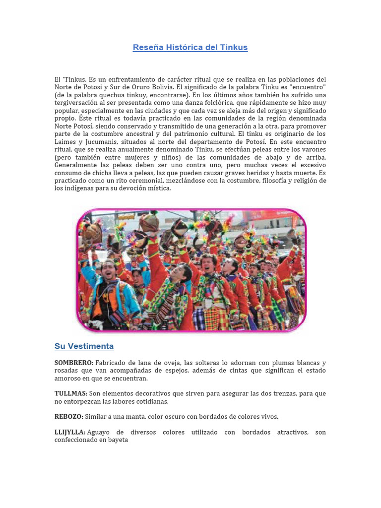 Reseña Histórica Del Tinkus | PDF