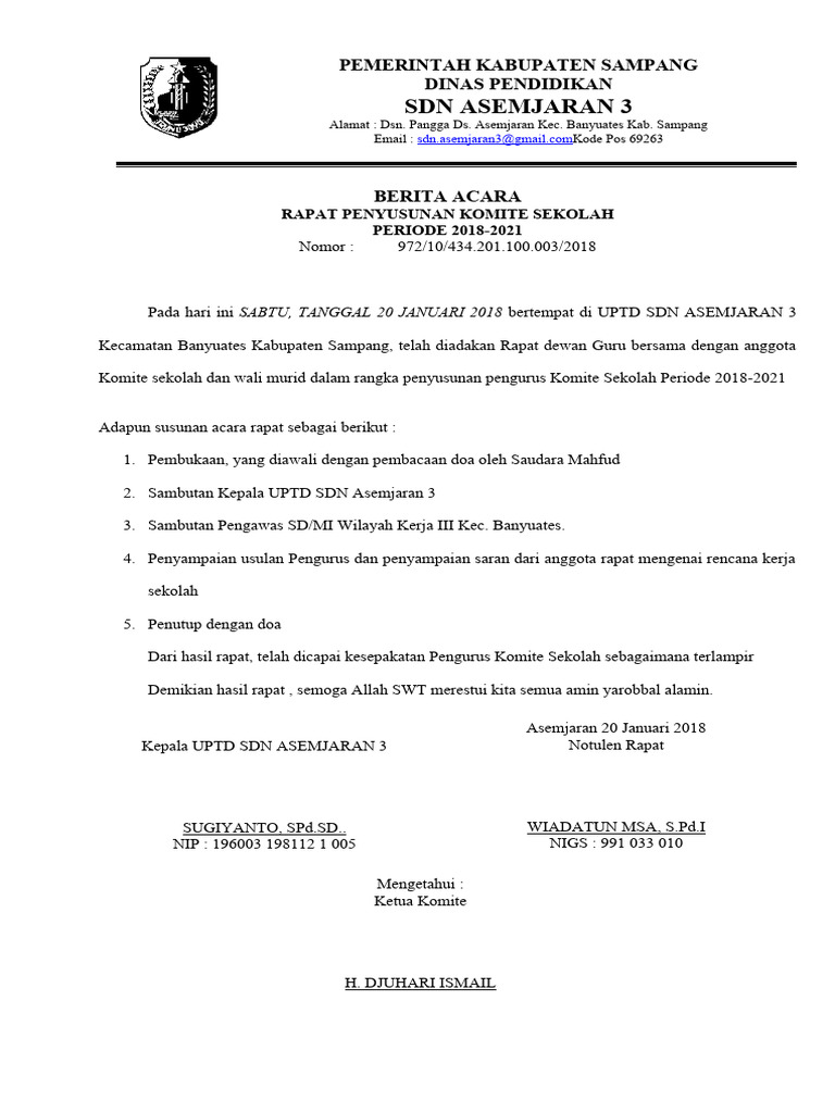 Berita Acara Dan Notulen Rapat Komite Pdf