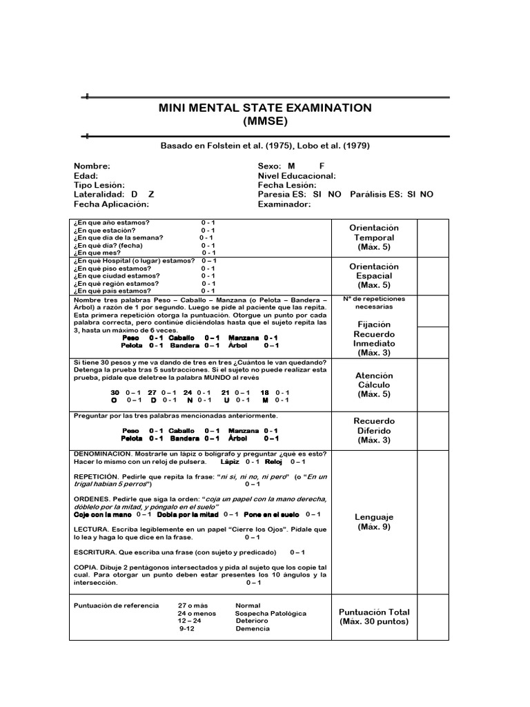 Mini Mental State Examination | PDF | Cognición