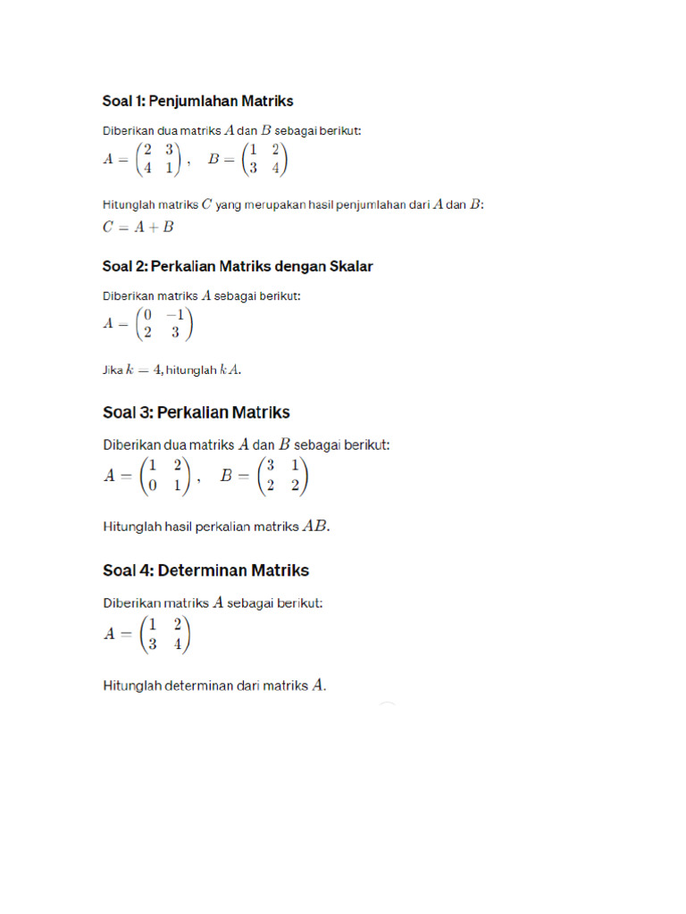 Soal UTS Tentang Aljabar Linier Matriks | PDF
