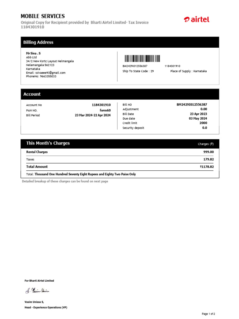 April Mobile Bill | Download Free PDF | Cheque | Credit Card