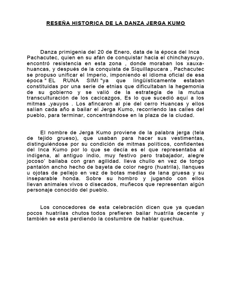Historia de la Danza Jerga Kumo | PDF