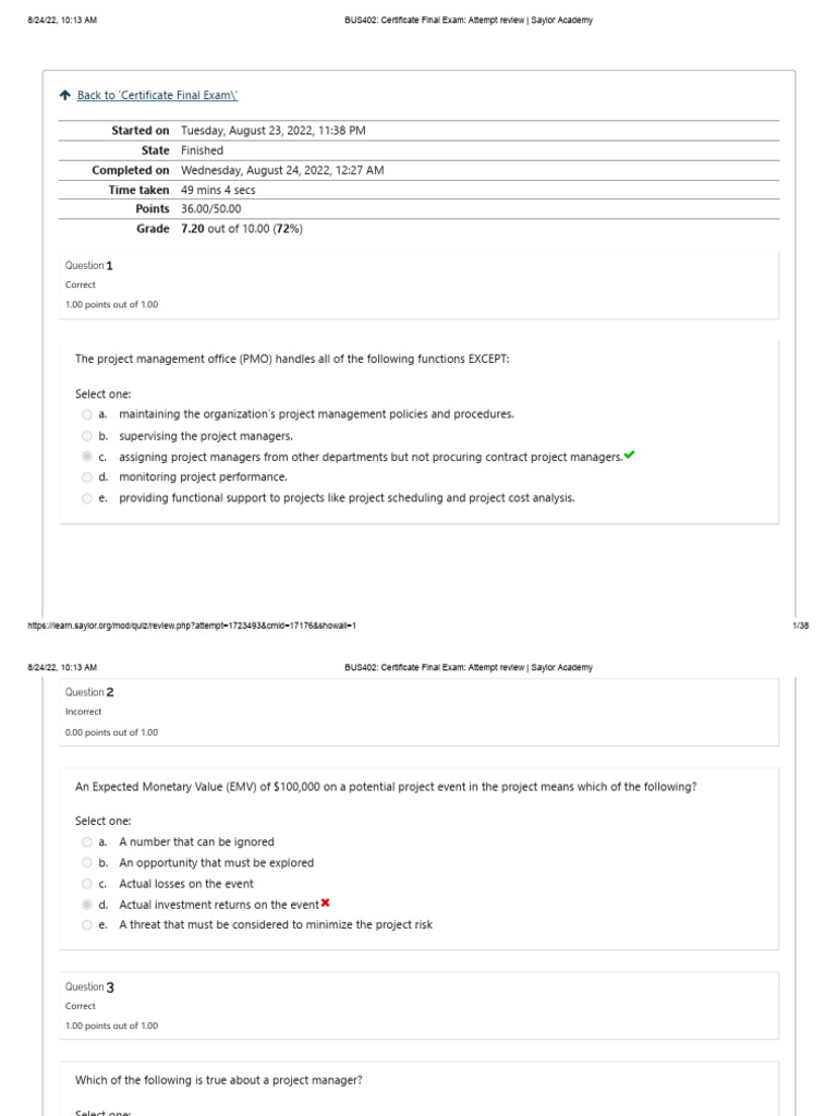 BUS402 Certificate Exam Review Summary | PDF | Project Management | Risk