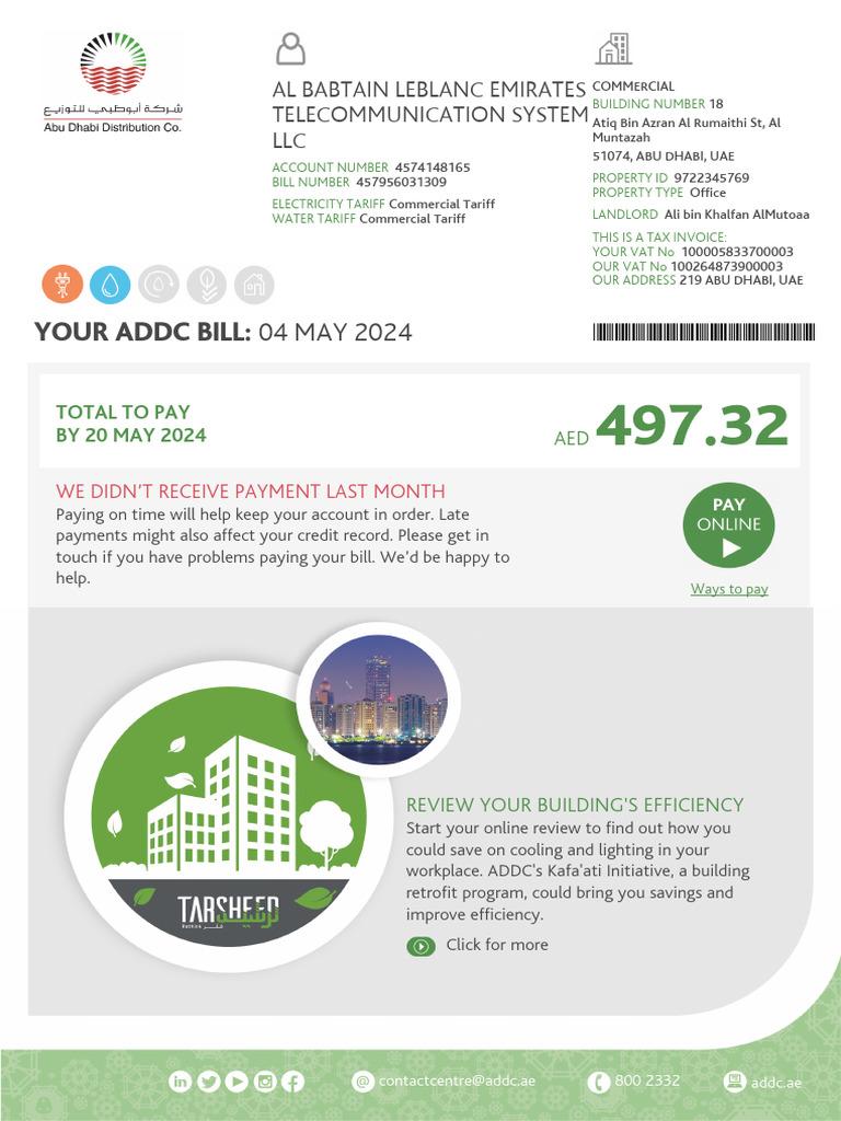 Your Addc Bill: 04 MAY 2024: Total To Pay BY 20 MAY 2024 | PDF | United ...