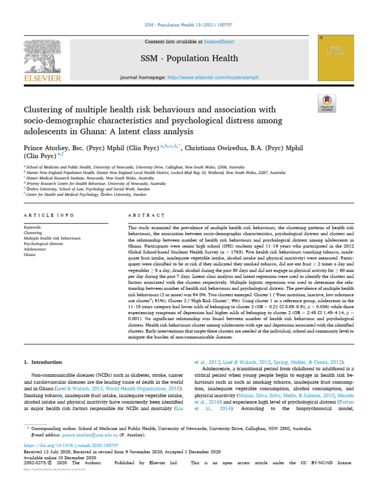 Health Risk Behaviours in Ghanaian Adolescents | PDF | Body Mass Index ...