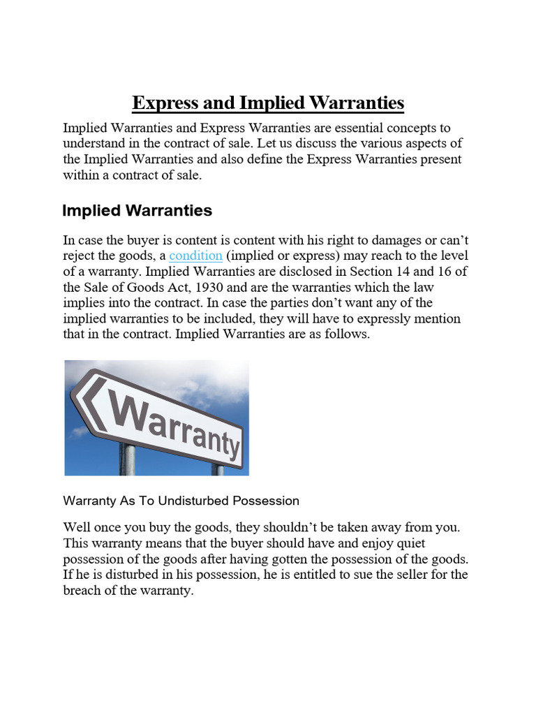 Understanding Warranties in Sales Contracts | PDF | Implied Warranty ...