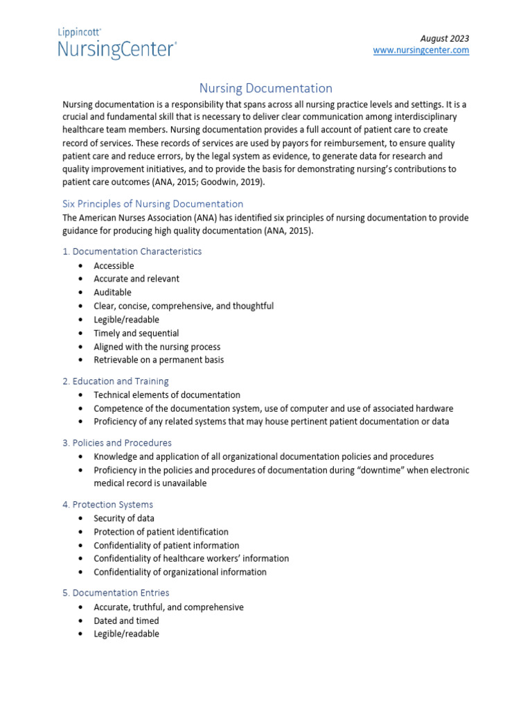 Essential Principles of Nursing Documentation | PDF | Medical Record | Health Care